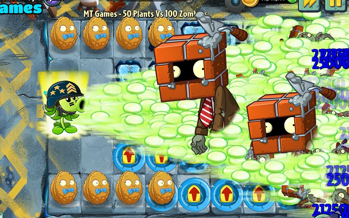 PvZ 2 挑战 - 50 种不同颜色的植物满级对战100个砖头僵尸 - 谁会赢？-MTGame-MTGame-哔哩哔哩视频