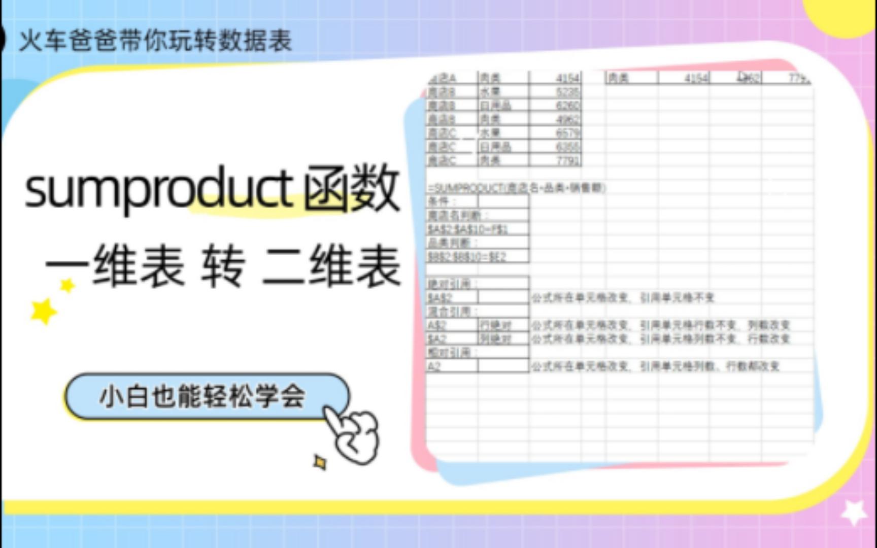 sumproduct函数应用，一维表转二维表_哔哩哔哩_bilibili