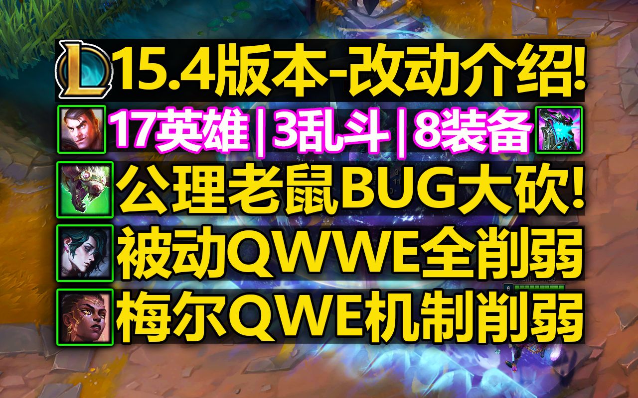 15.4版本[完整]改动介绍:公理老鼠BUG大砍!彗QW削弱!梅尔QWE削弱!亚索全额暴击伤害!-LOL小绿毛资讯-LOL小绿毛资讯-哔哩哔哩视频