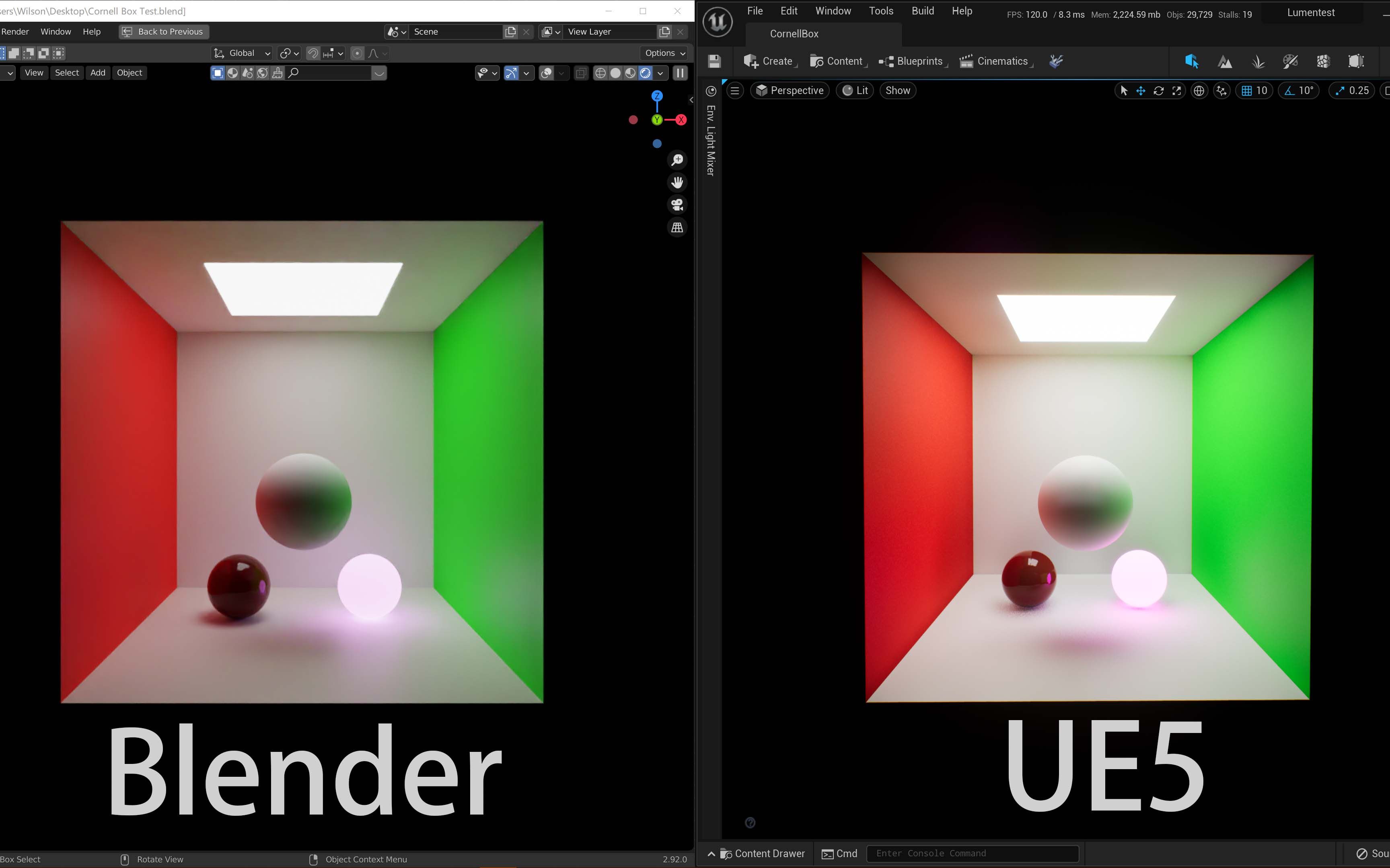 【UE5】虚幻5的Lumen GI 实时渲染到底有多强，跟blender对比完我下巴掉了。_哔哩哔哩_bilibili