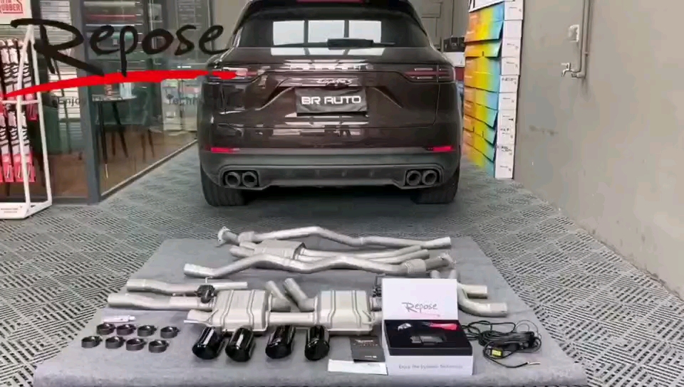 21款保时捷卡宴3.0T Repose智能阀门排气 ，显示屏控制装车效果_哔哩哔哩_bilibili