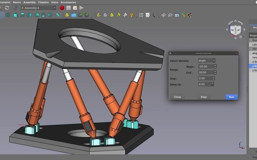Hexapod animation with Freecad and Assembly4 Workbench._哔哩哔哩_bilibili