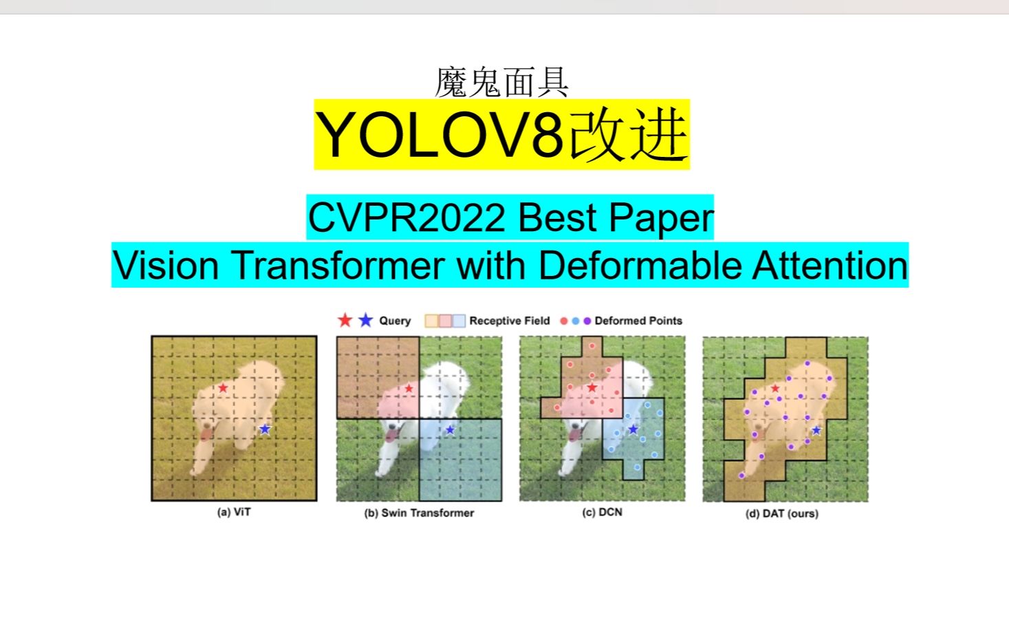 YOLOV8改进-CVPR2022最佳论文Vision Transformer with Deformable Attention-魔傀面具-魔傀面具-哔哩哔哩视频
