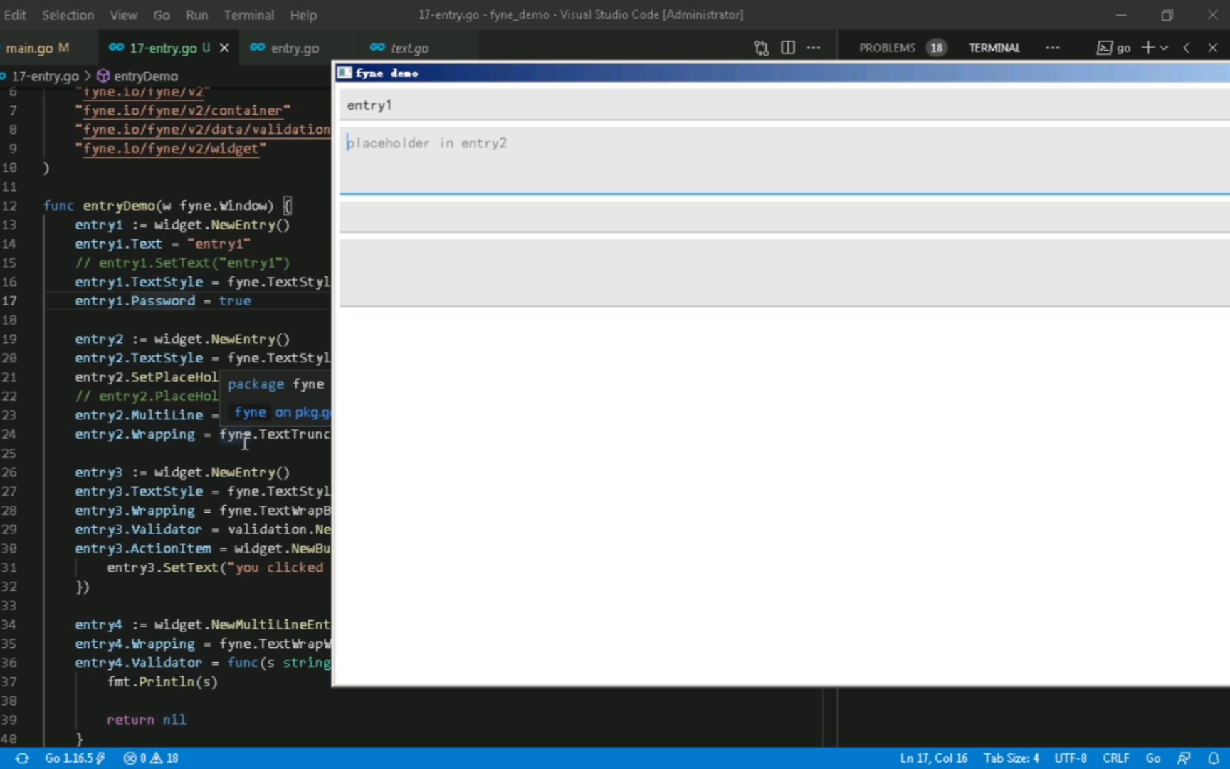 golang GUI框架fyne学习18：文本输入框entry控件_哔哩哔哩_bilibili