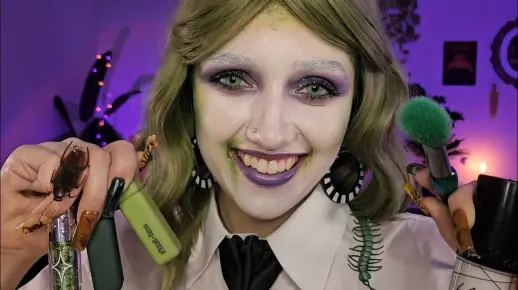 【Jocie B】ASMR 做你的甲壳虫汁万圣节化妆👻💄（耳语、个人关注、化妆角色扮演）（2024.10.23）_哔哩哔哩_bilibili