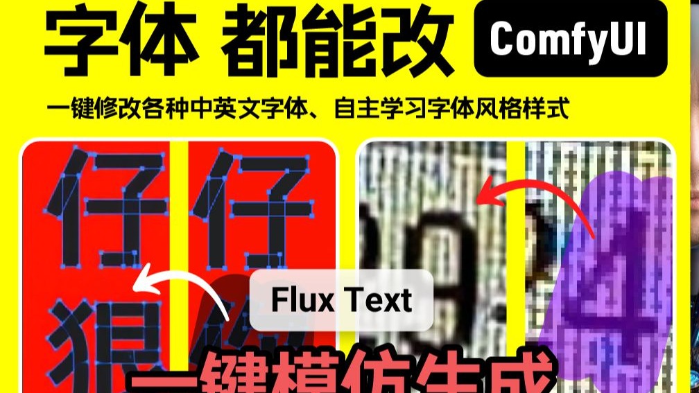 中英文字体修改 Flux Text｜ComfyUI｜工作流下载安装设置教程-吴杨峰-吴杨峰-哔哩哔哩视频