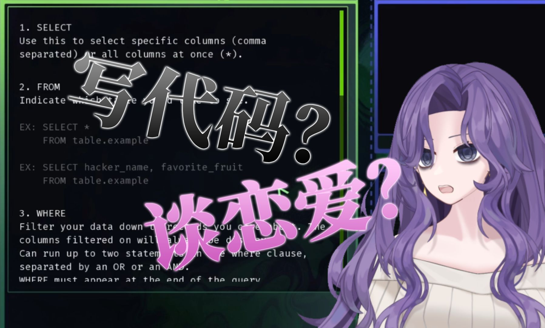 【口译实况】《seekL》Day1 黑客大佬手把手教你写SQL这一切的背后到底是道德的沦丧还是人性的扭曲【凡木】-空间无限-游戏攻略-哔哩哔哩视频