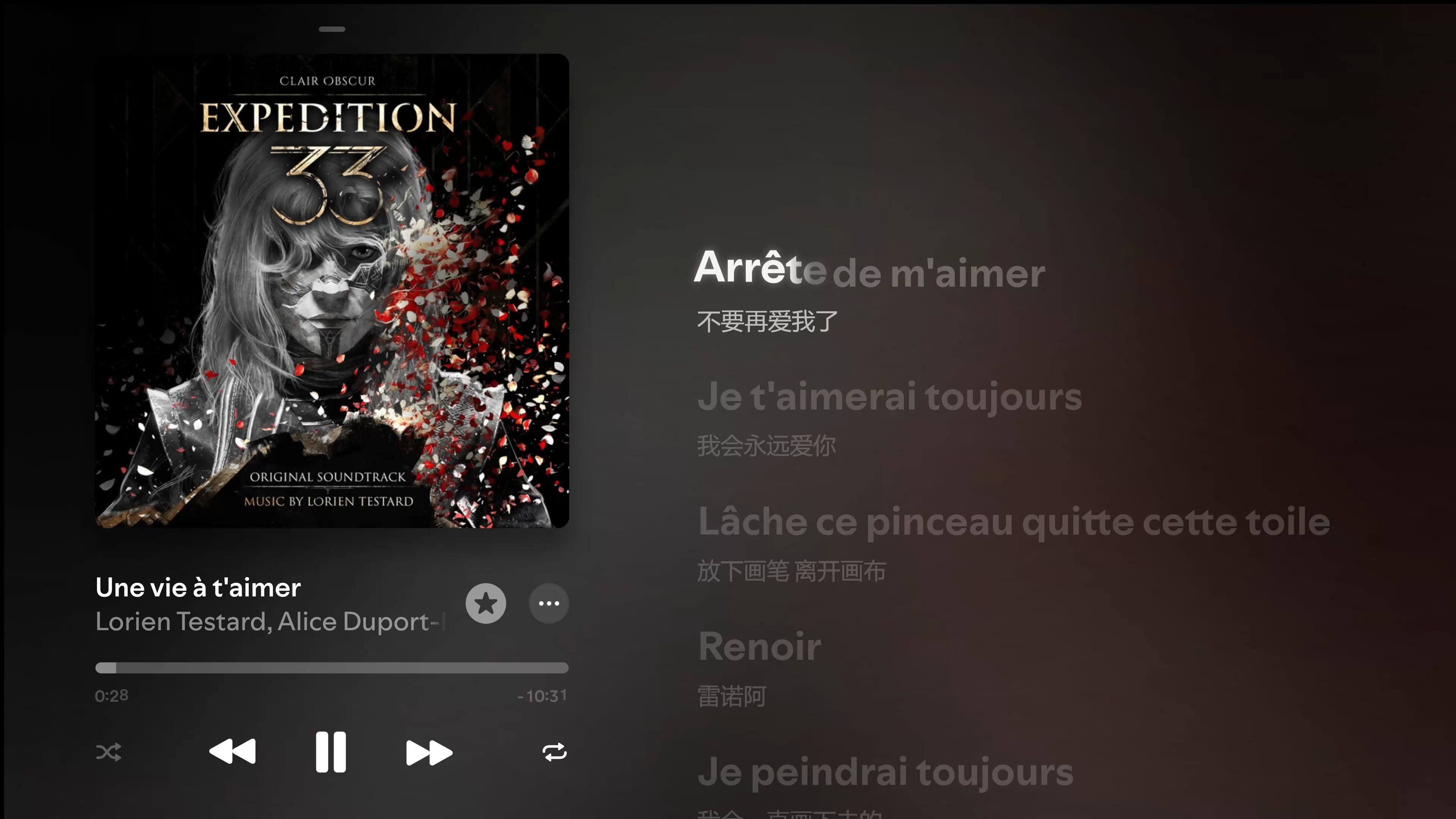 【Hi-Res无损】33号远征队 雷诺阿战斗曲 法中字幕 光与影：33号远征队 Une vie à t'aimer 用一生去爱-我才不做选择 ...