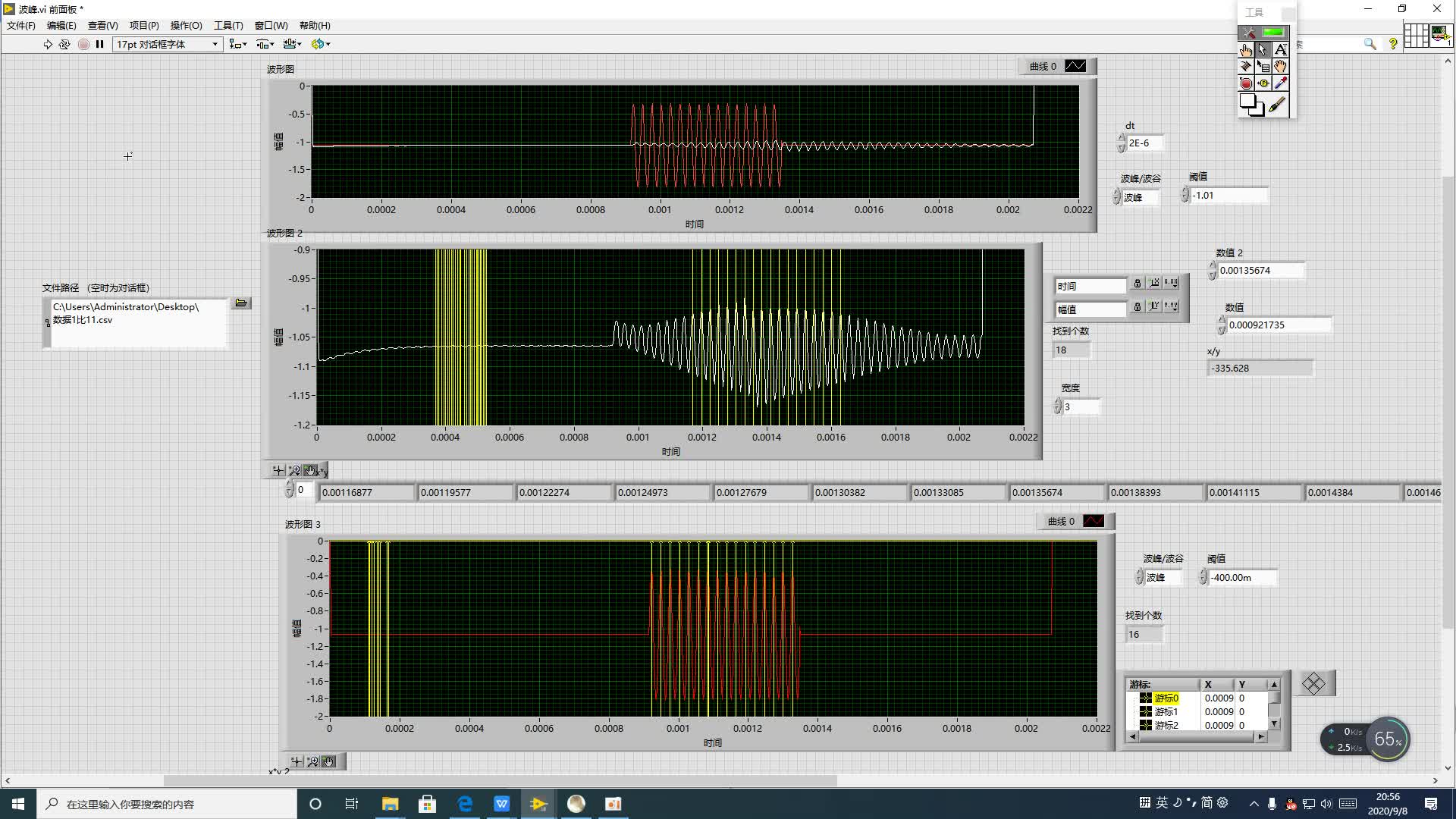 LabVIEW求波形极值 瞬态transition功能模块讲解 最大值 最小值 上升时间 下降时间