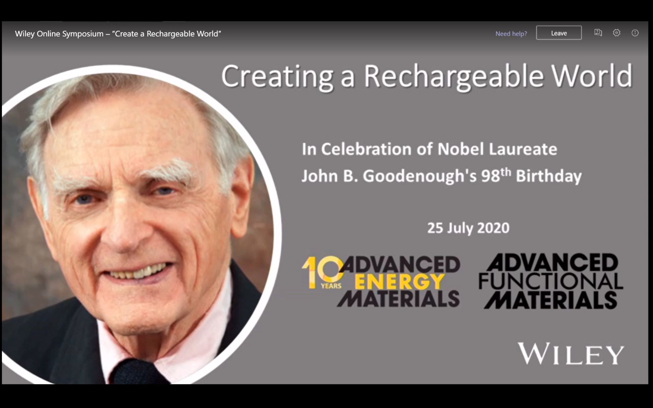 WILEY科研 | Create a Rechargeable World，共庆John B. Goodenough教授98岁诞辰！_哔哩哔哩 ...