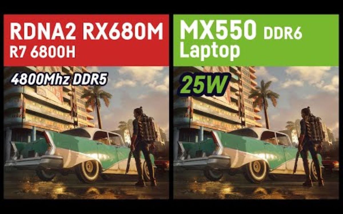 AMD Radeon RX 680M (RDNA 2) vs MX550 DDR6 (25W) 游戏对比测试