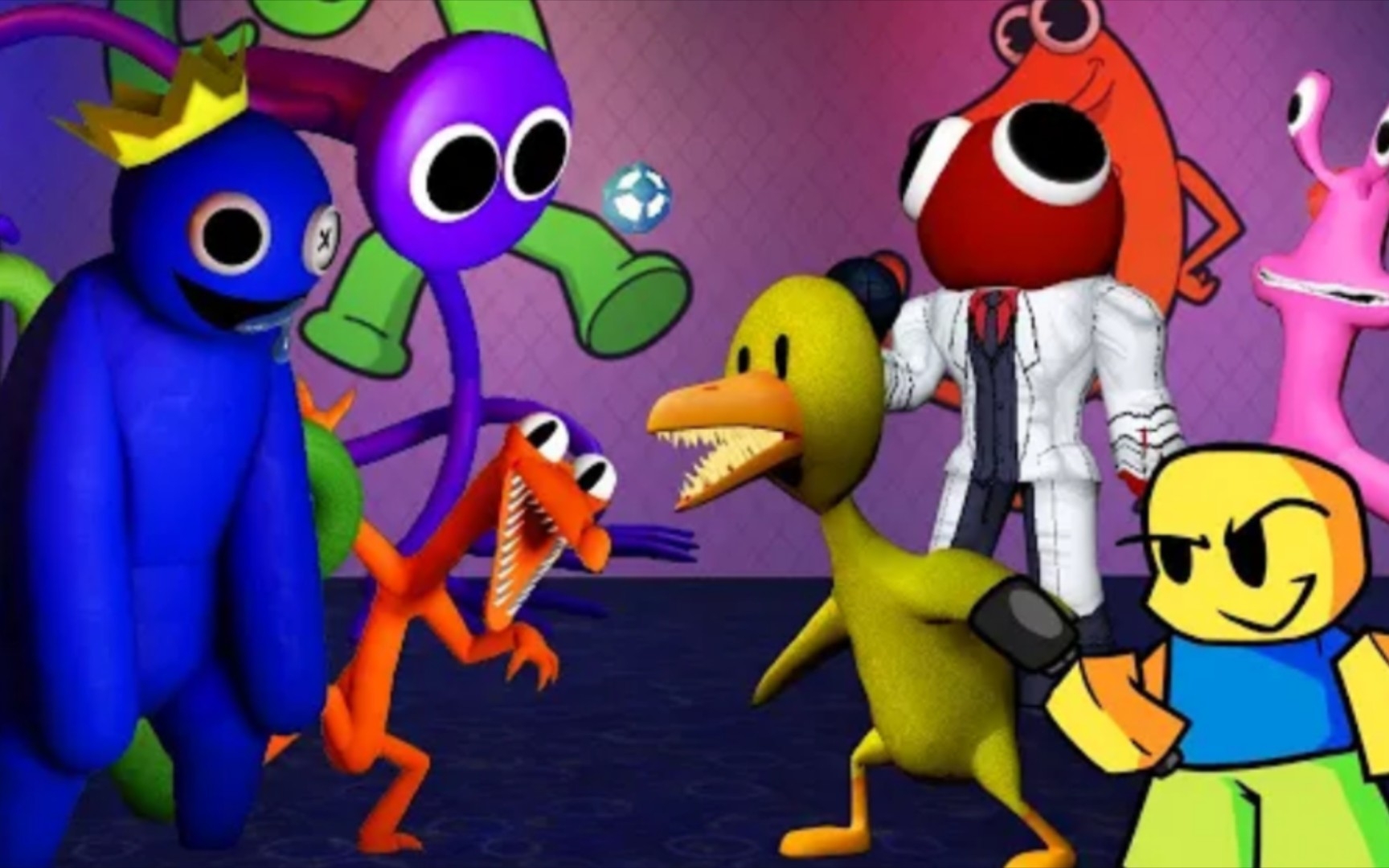 FNF VS Rainbow friends 但是noob和黄色朋友還有粉色朋友和紅色科学家和bf同时登场了