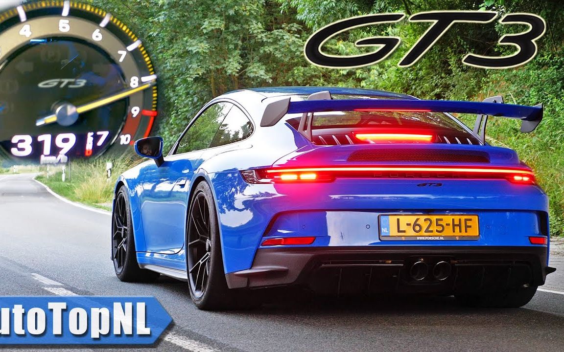 [AutoTopNL] 992 GT3零百和0-319KMH加速的Dragy GPS测速 + 德国无限速高速，声浪外观_哔哩哔哩_bilibili