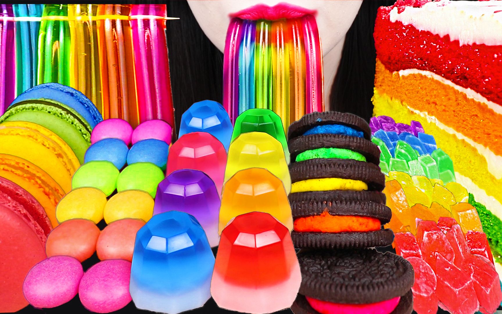 Jane ASMR JELLY NOODLES, RAINBOW OREO, CAKE EATING-JaneASMR-JaneASMR-哔哩哔哩视频