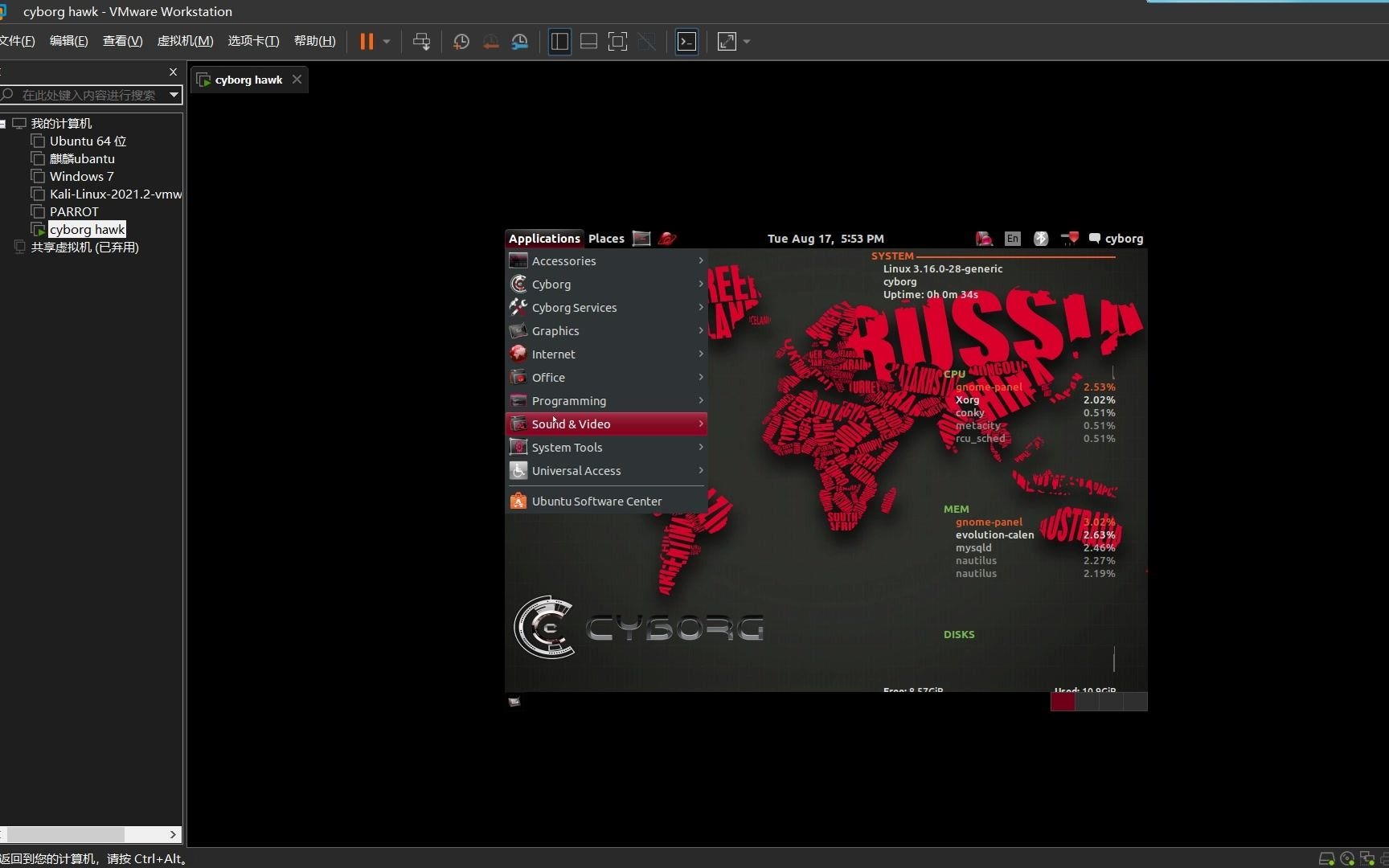 CYBORG HAWK LINUX 操作系统测试 CYBORG HAWK LINUX OS TEST_哔哩哔哩_bilibili
