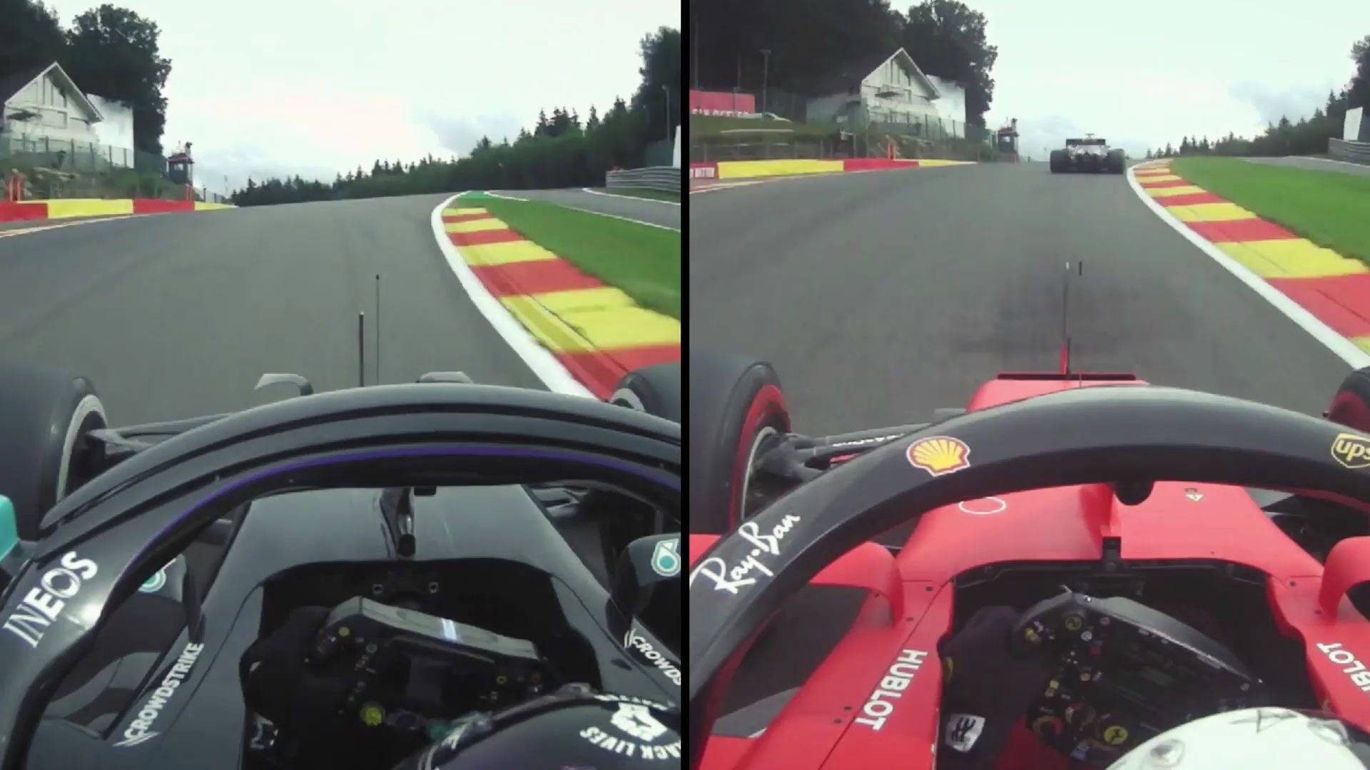 【F1车载】2020比利时三练汉密尔顿和维特尔赛道上挥手_哔哩哔哩_bilibili