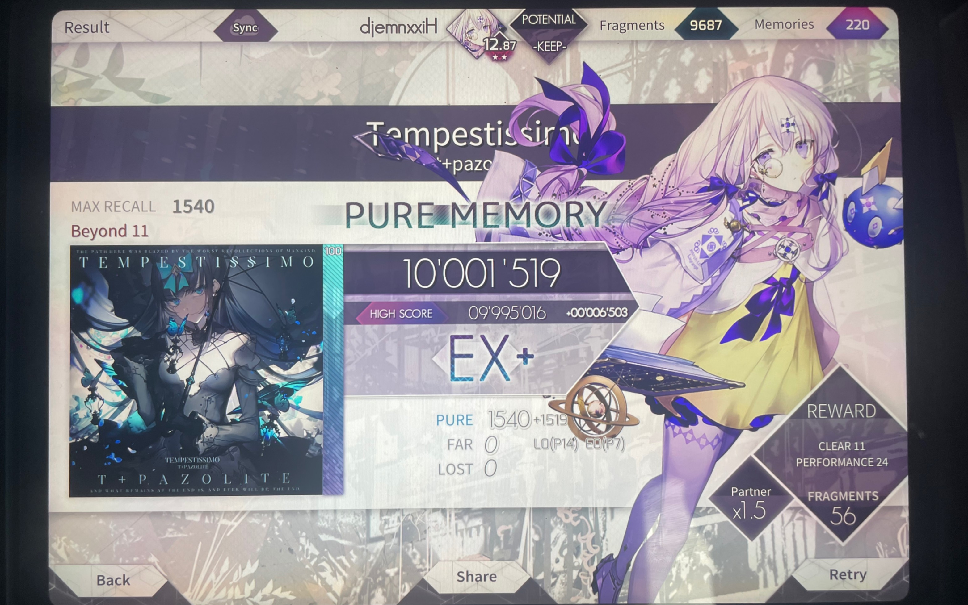 【Arcaea】Tempestissimo Beyond11 PURE MEMORY（-21）_音游热门视频