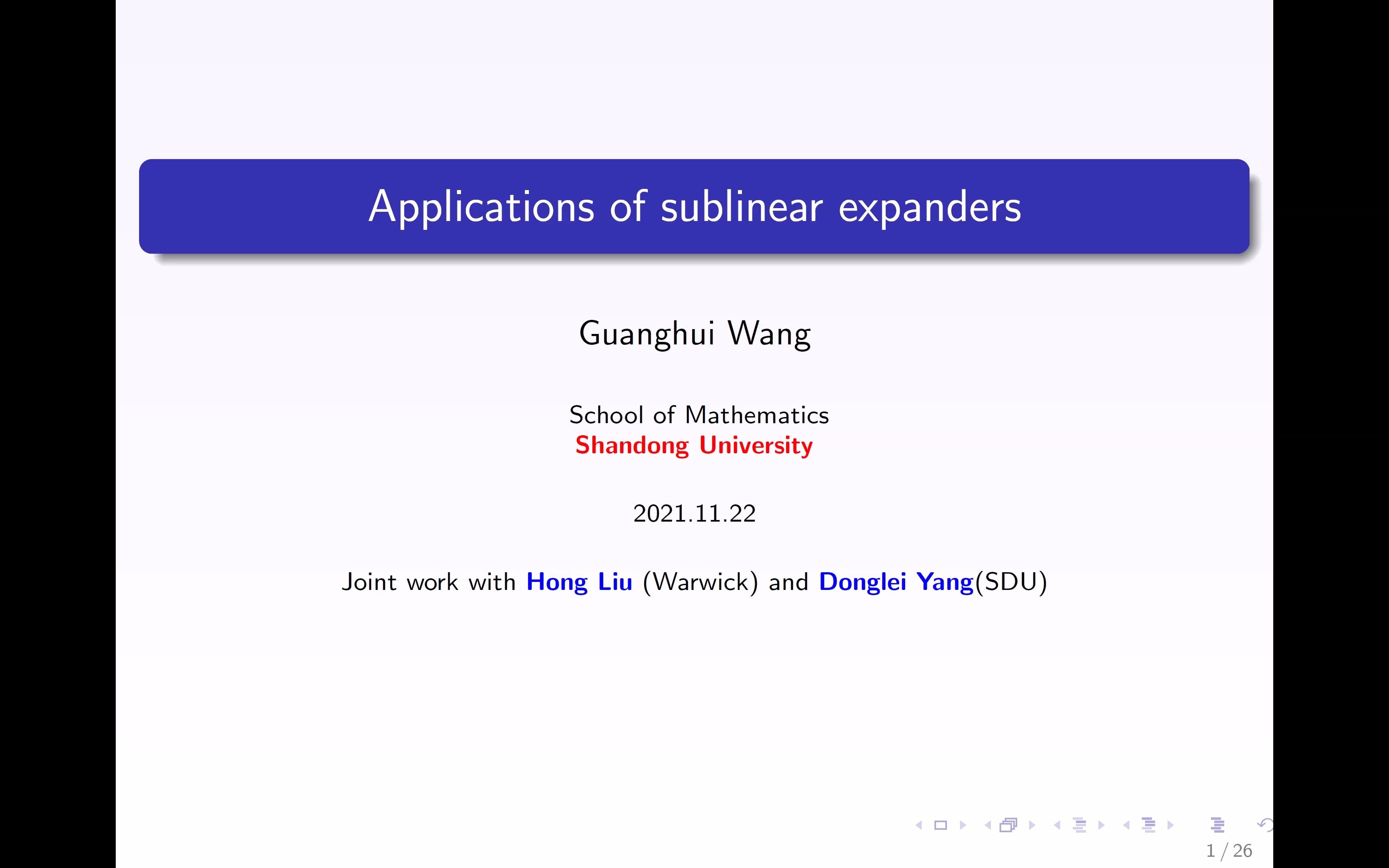 Guanghui Wang (Shandong University) Applications of sublinear expanders ...