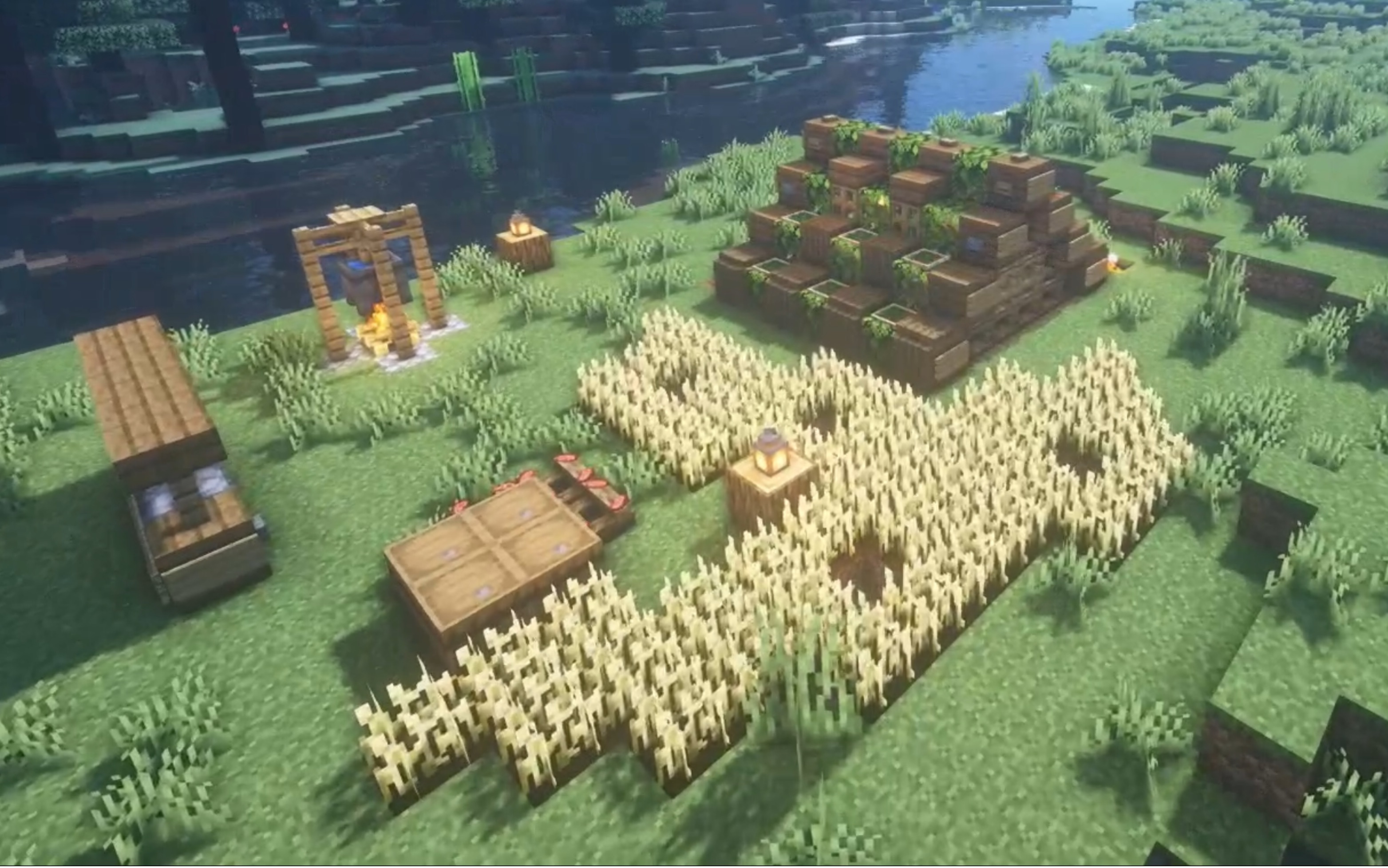 【Minecraft建筑】湖边营地（建筑教程）_哔哩哔哩_bilibili