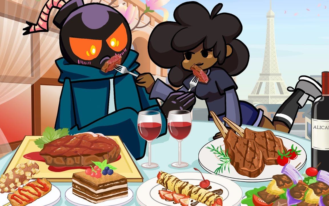 【FNF美食篇】太浪漫了！在最浪漫城市巴黎里炸弹哥与曲发妹的感人法国餐！-OGG游戏箱-OGG游戏箱-哔哩哔哩视频