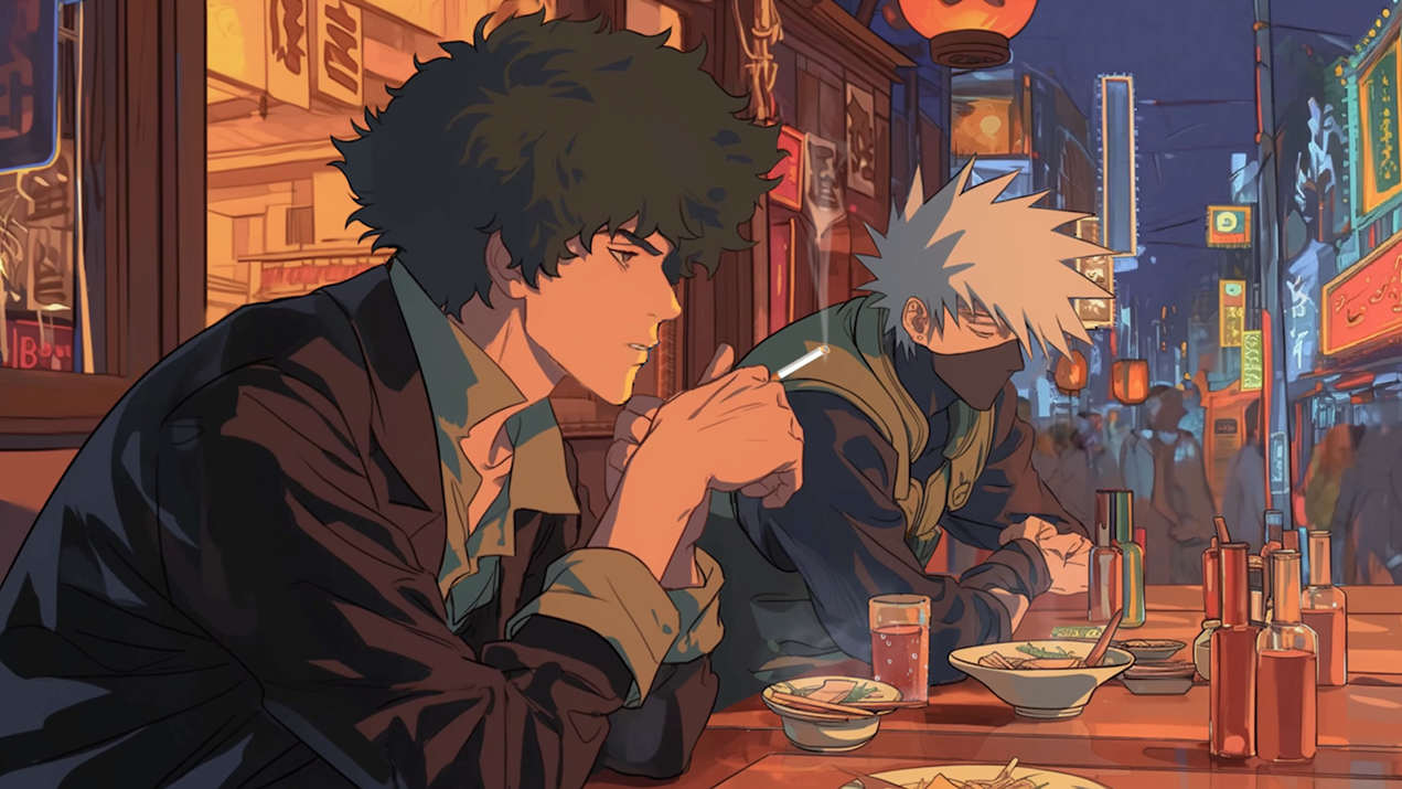 霓虹街角听着音乐放松🎹 星际牛仔vs火影 Cowboy Bebop vs Kakashi Neon street corner Piano ...