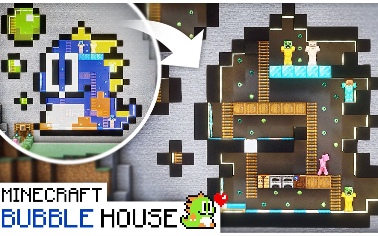 《Minecraft》🐱‍🐉💦BUBBLE BOBBLE形状的悬崖房屋制作讲座 / Bubble Bobble Cliff House ...