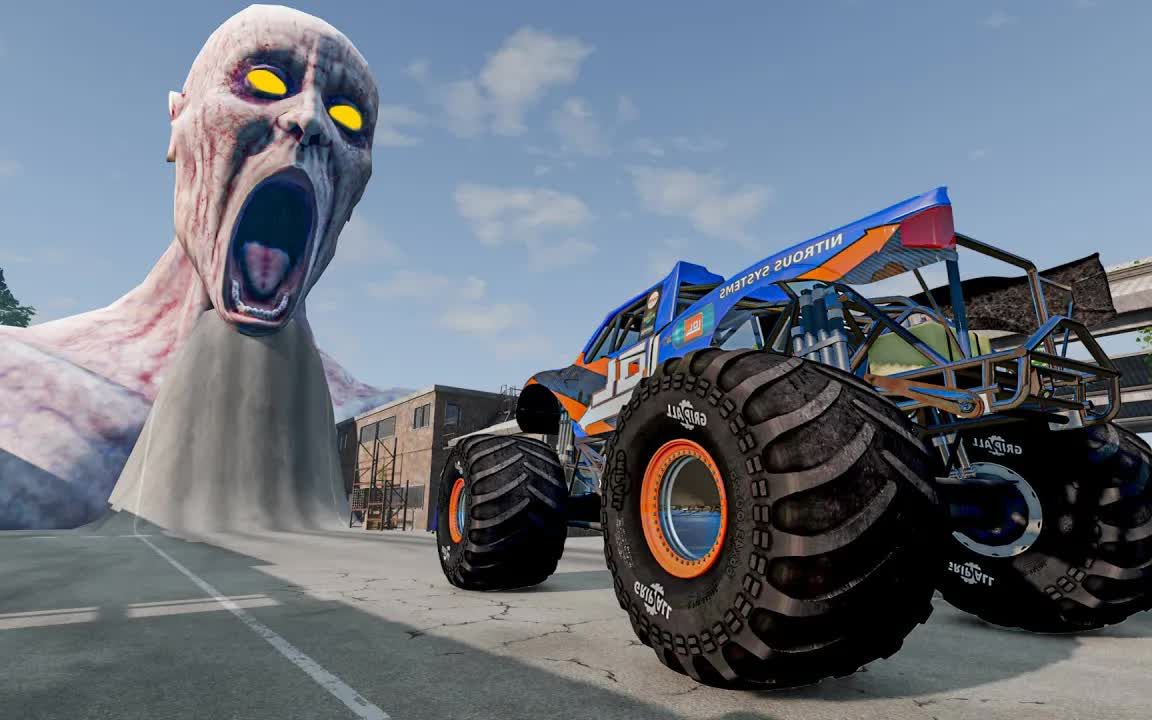 【wreckstation】巨型怪兽卡车 VS 各种汽车，十分解压！【beamng.drive车祸模拟器】