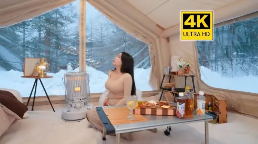 【4K】放松解压 ️在大雪中带着充气帐篷露营 | Snow ASMR | 作者：UNI CAMP | 机翻中文_哔哩哔哩_bilibili