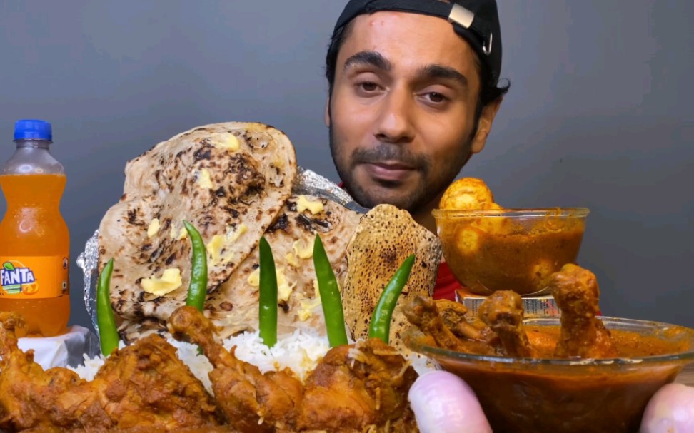 【Bhuvi】香辣鸡肉咖喱+黄油薄饼+印度炒饭+鸡蛋咖喱 食音咀嚼音_哔哩哔哩_bilibili
