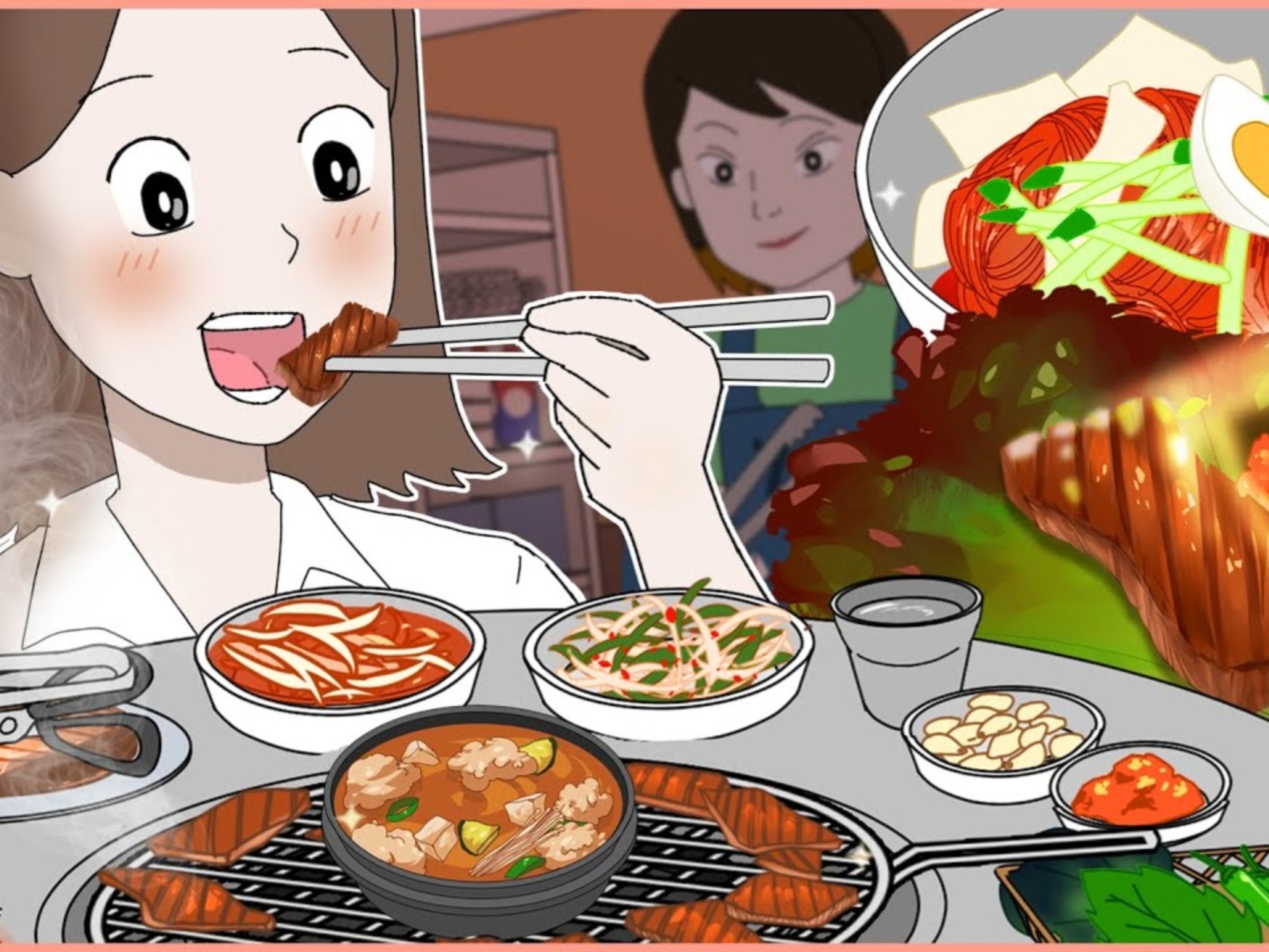 【几厘米动画】去闺蜜开的饭店吃炭火烤排骨和凉面-foomuk动画-foomuk动画-哔哩哔哩视频