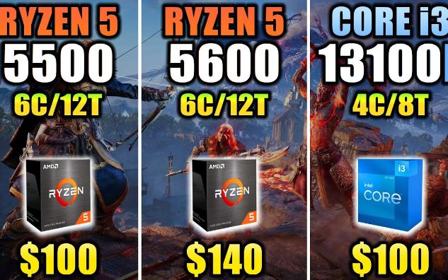 R5 5500 vs i3-12100F vs i3-13100F多款生产力软件和游戏测试数据对比。