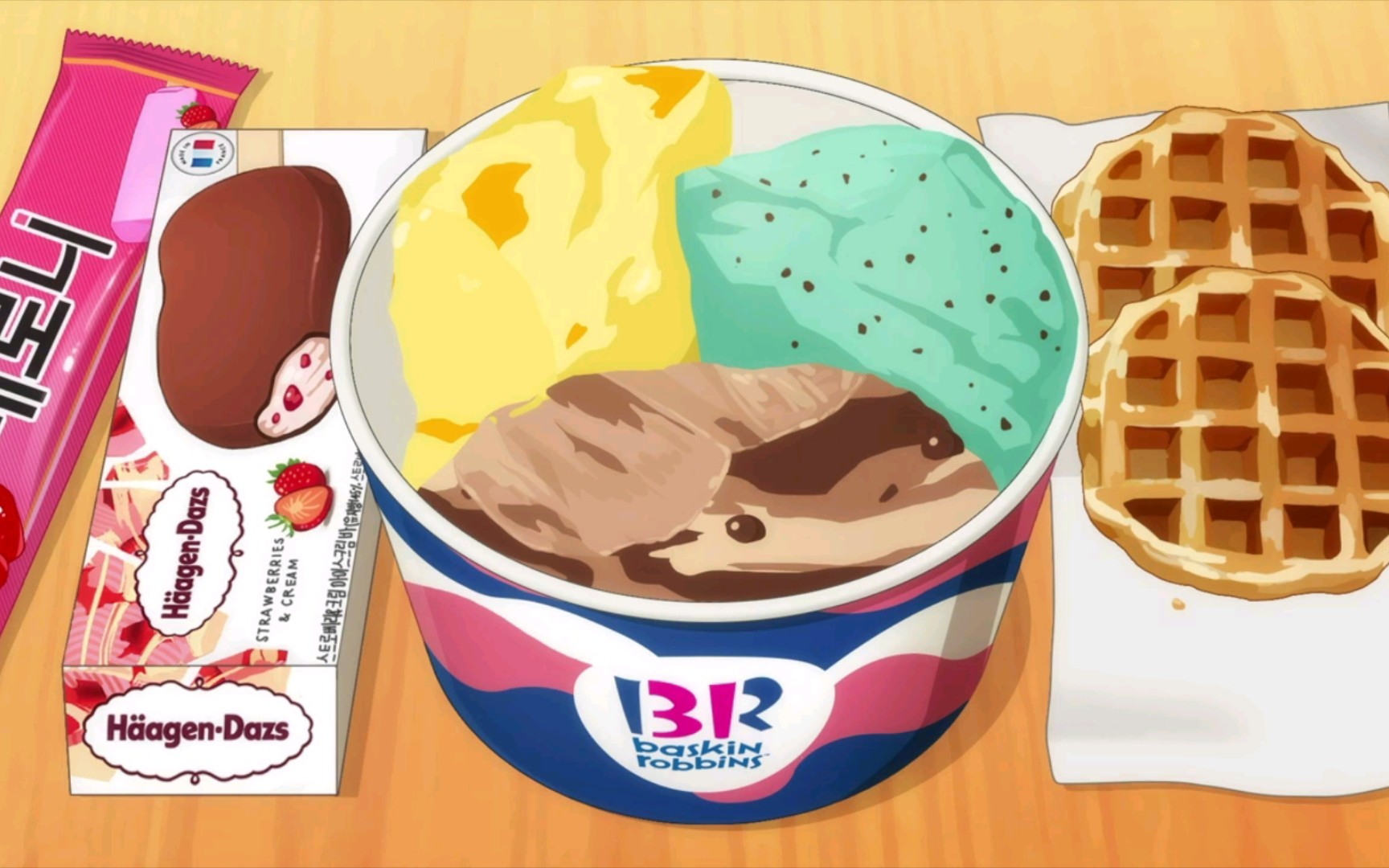 fooni美食动画吃播，夏天必不可少的冰淇淋、华夫饼!-吃货小泡芙-吃货小泡芙-哔哩哔哩视频