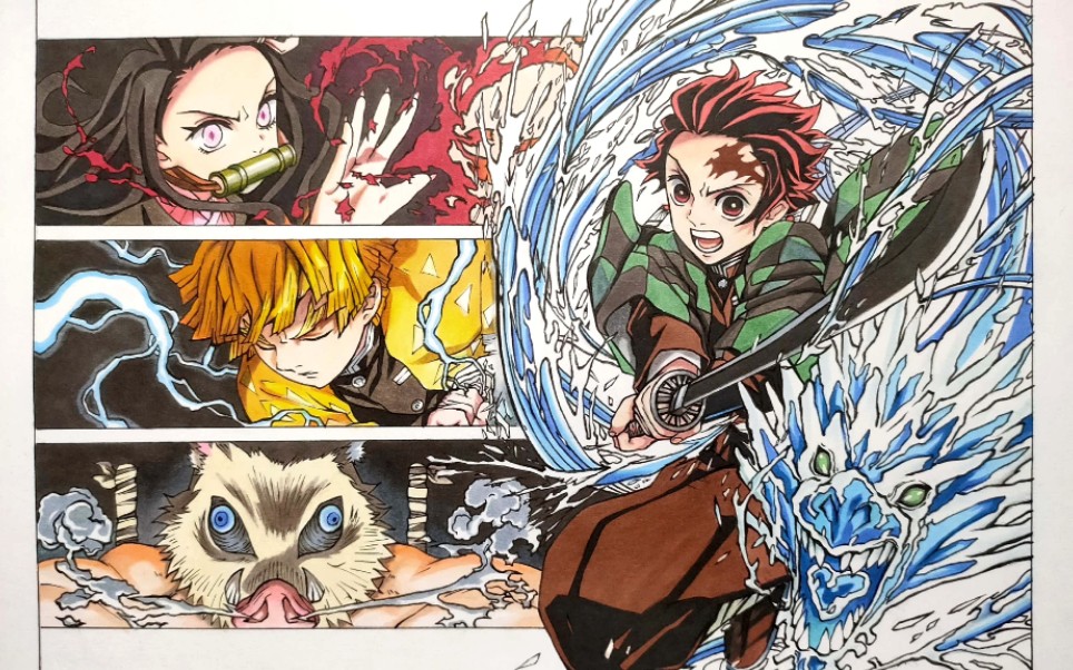 【鬼灭之刃】5个小时的马克笔上色_哔哩哔哩_bilibili