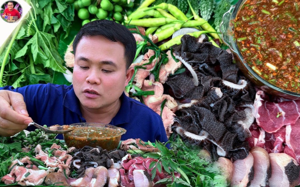 【泰国hagna】2.28更新水煮肉蘸上酱汁，配上鲜辣椒酱，再加上苦瓜芽，非常香辣可口。-实在万分没有料到-实在万分没有料到-哔哩哔哩视频