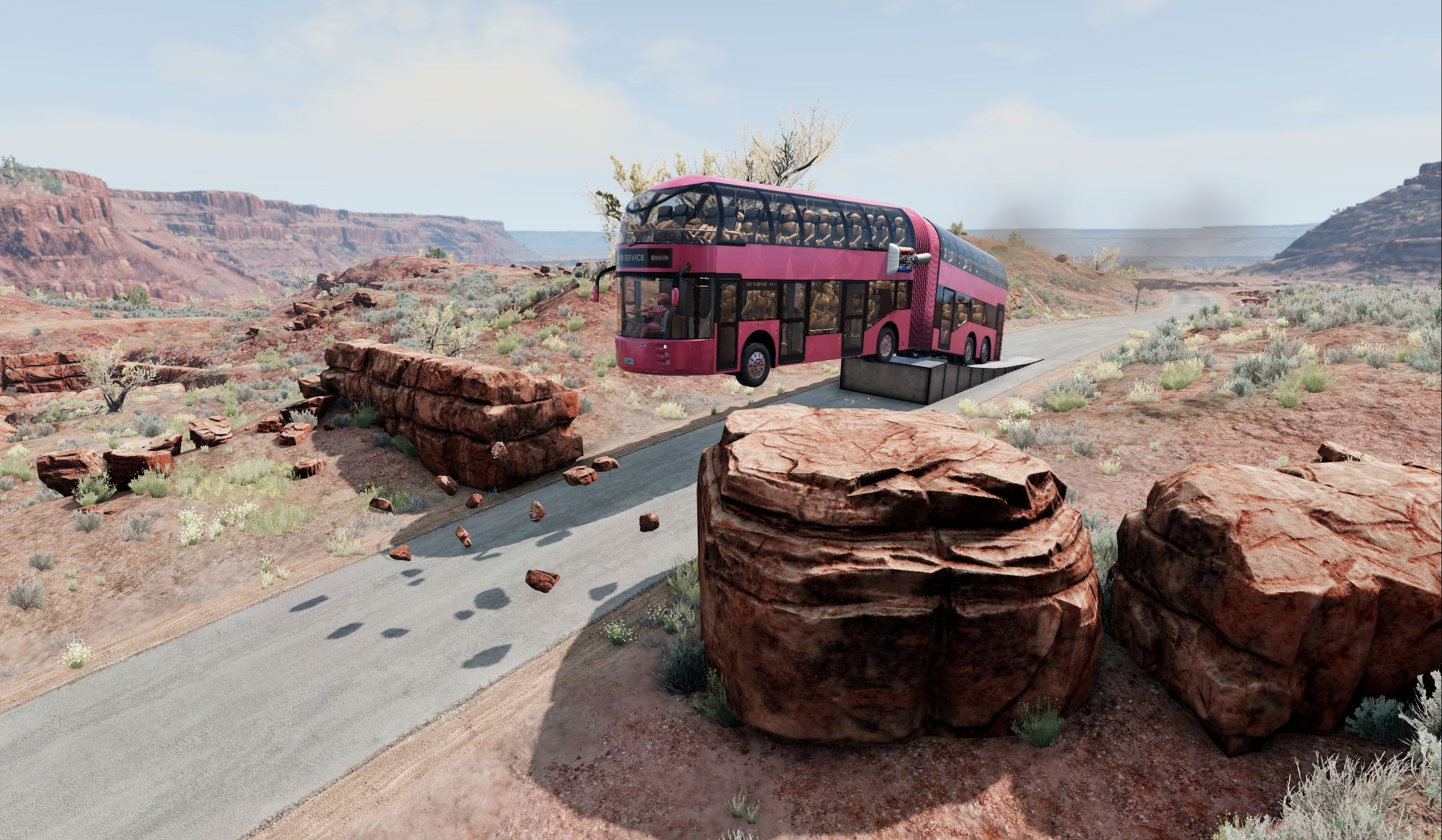 路上有石头挡路，幸好有跳台-BeamNG-TV-BeamNG-TV-哔哩哔哩视频