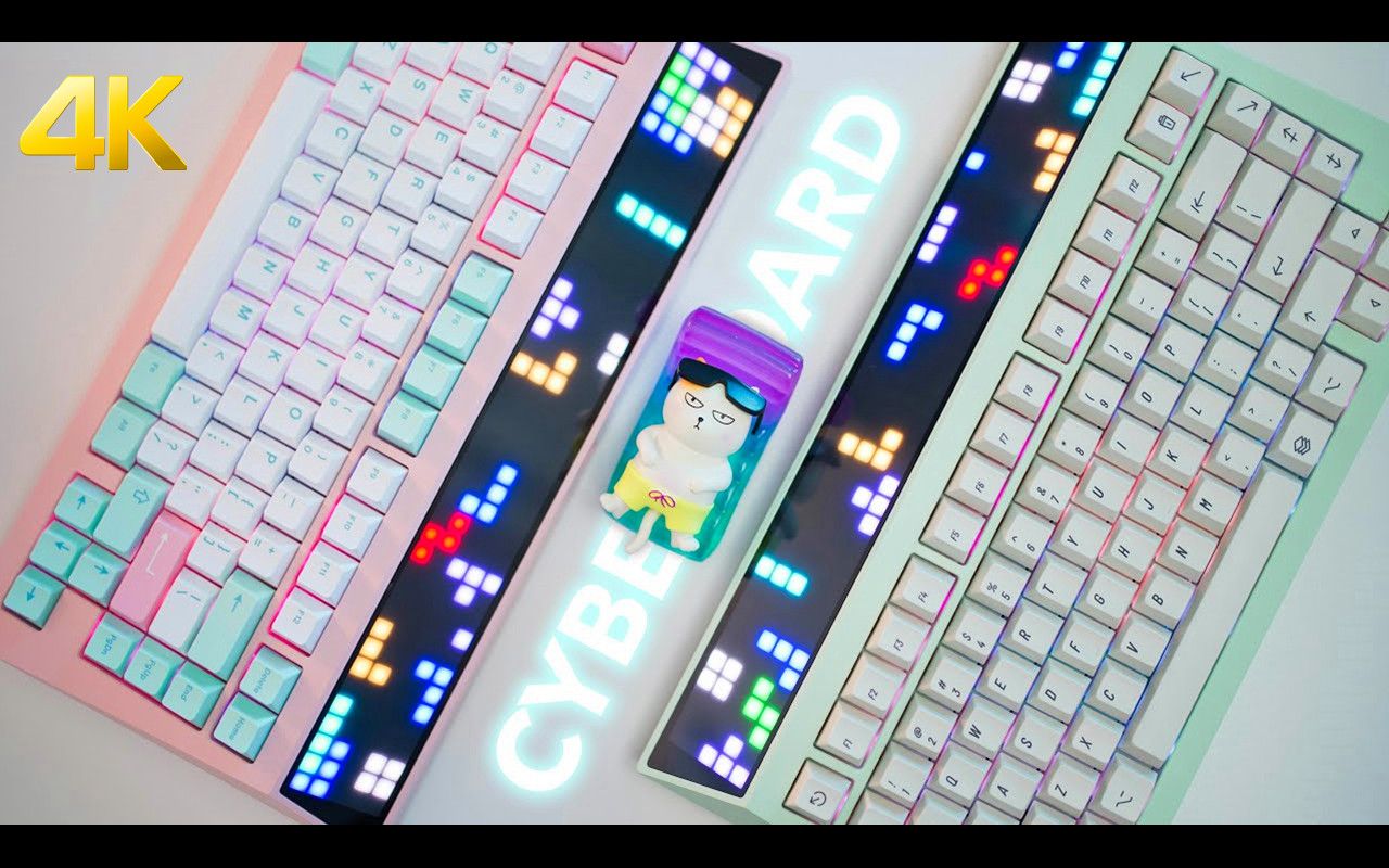 【4K】怒喵科技 CYBERBOARD R3 布达佩斯粉 & 水青 客制化键盘开箱组装与打字音 (棉花糖轴, 圣熊猫轴) | :3ildcat ...