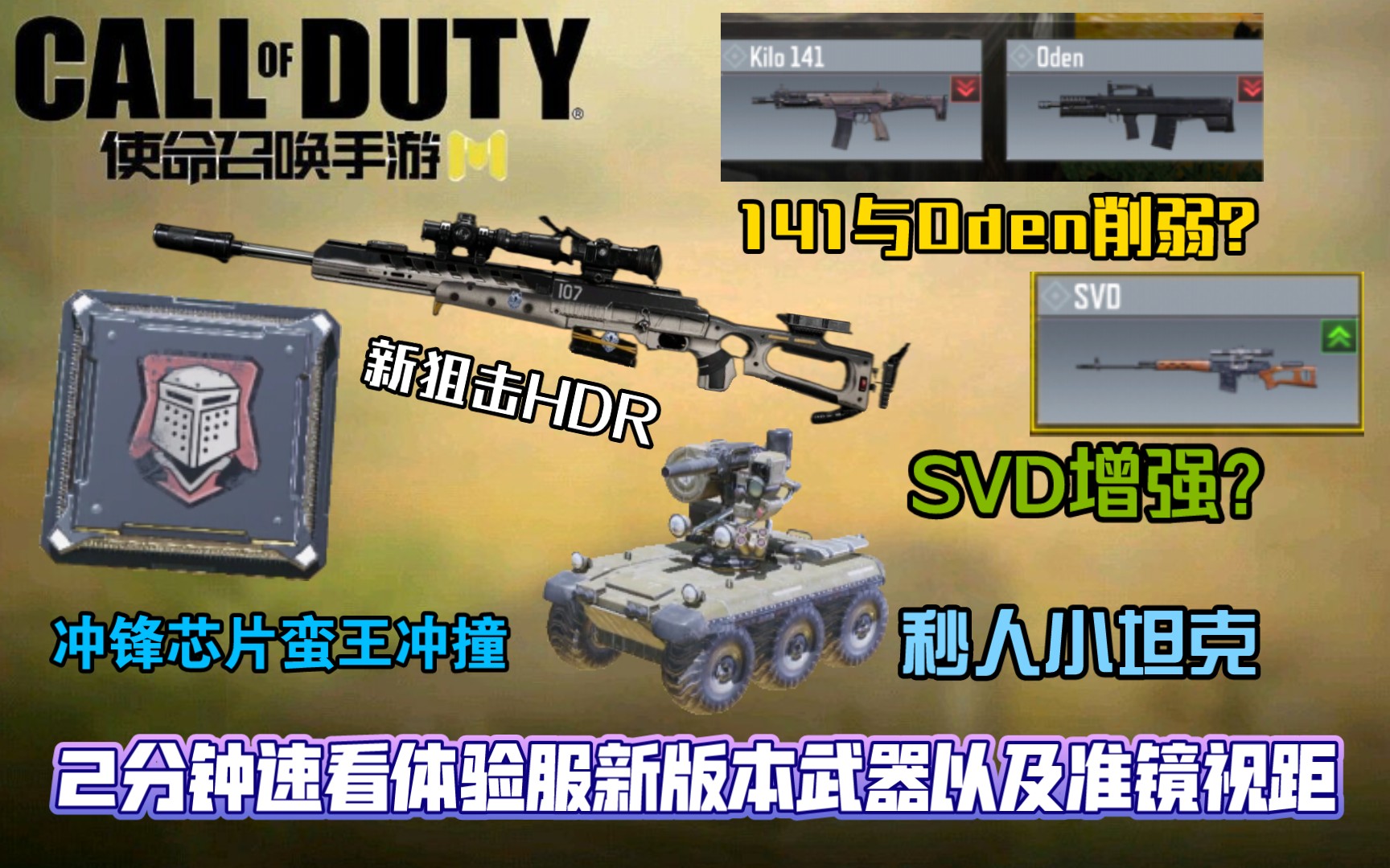 【CODM爆料资讯】体验服爆料新武器：狙击枪HDR，新连杀得分奖励曝光，战场模式新UI