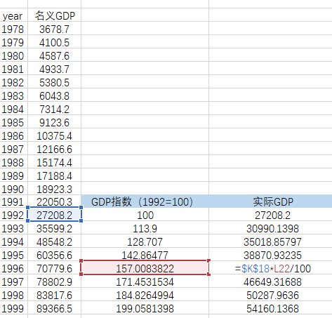 学习笔记 | 如何在EXCEL实现GDP指数基期年份转换，并计算以指定年份为基期的实际GDP - 哔哩哔哩