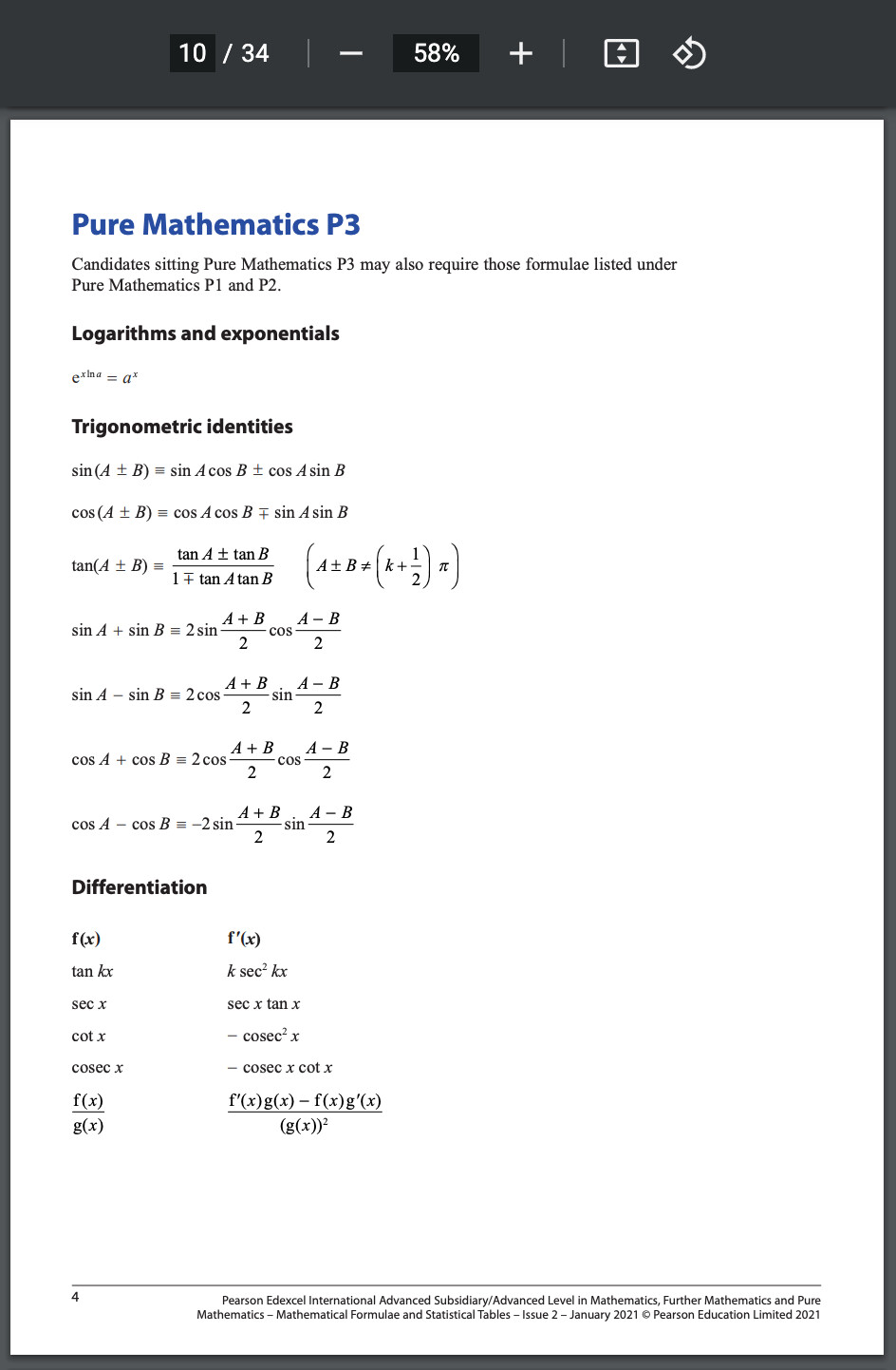 A Level Formula Booklet Edexcel IAL A Level Formula Booklet Edexcel IAL