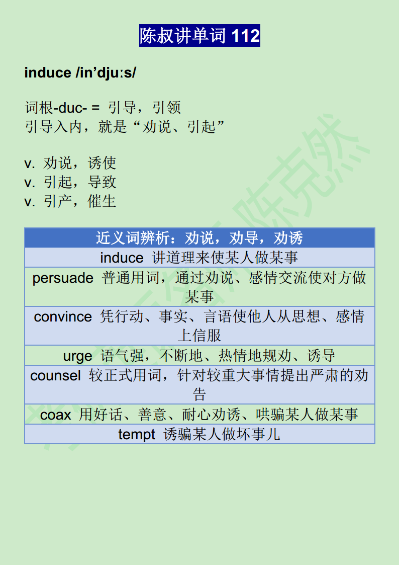 陈叔讲单词112——induce, persuade, convince, urge, counsel, coax, tempt - 哔哩哔哩