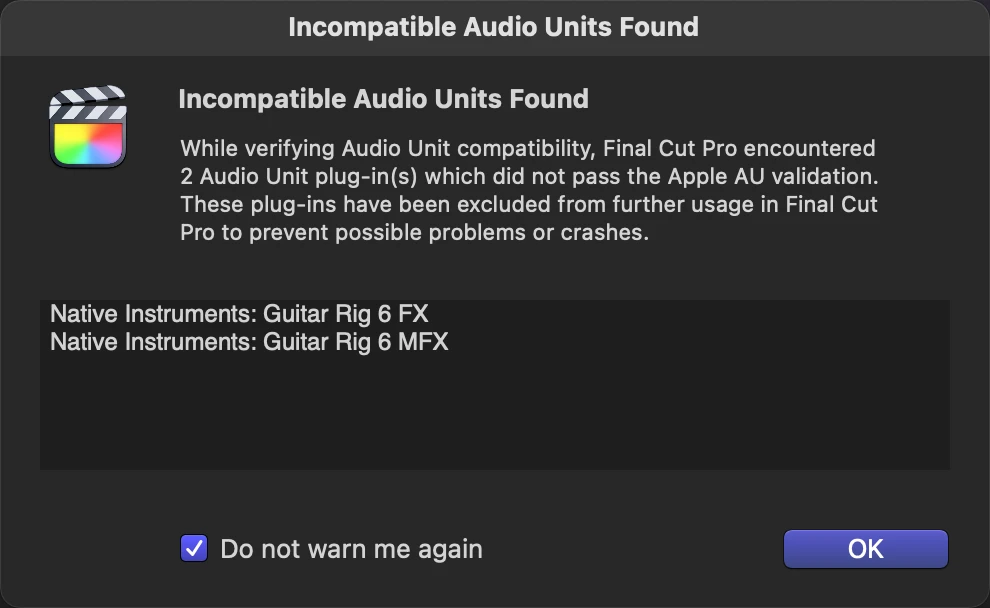 MacOS 13.3 Final Cut Pro因Validating Audio Units 验证音频插件而无法启动解决办法 - 哔哩哔哩