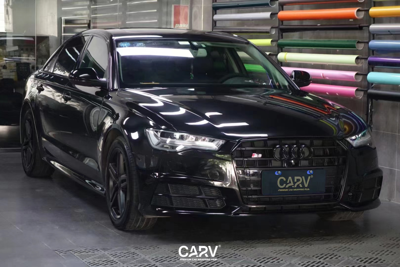 奥迪A6卡孚CARV改色膜白金超亮重金属黑，满满的高级感 - 哔哩哔哩