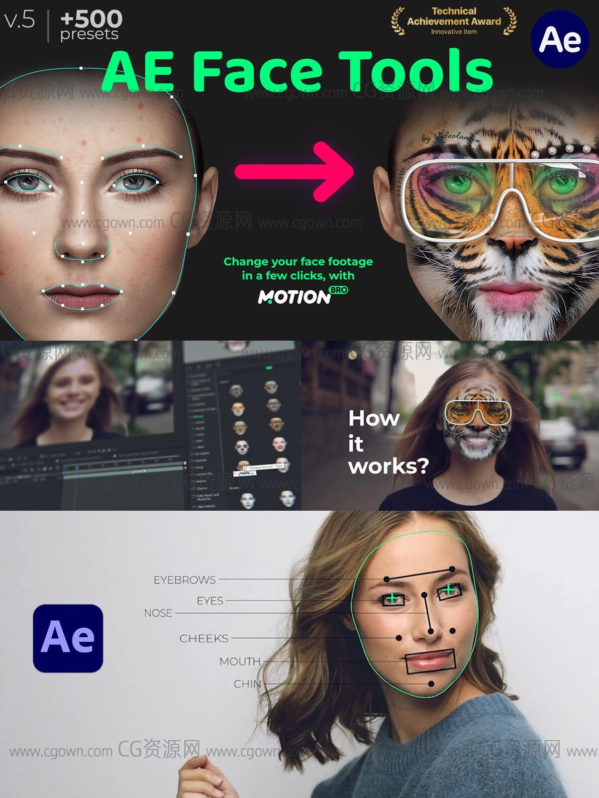 AE脚本Face Tools V5人脸面部追踪合成表情丑化换脸化妆美颜工具 - 哔哩哔哩