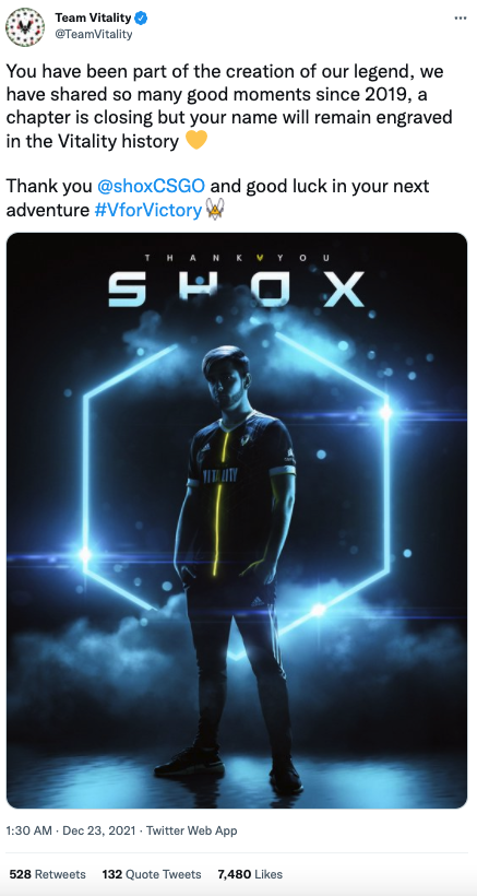 官宣：shox离开Vitality - 哔哩哔哩