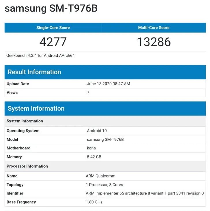 三星Galaxy Tab S7+平板曝光：骁龙865+120Hz屏幕 - 哔哩哔哩