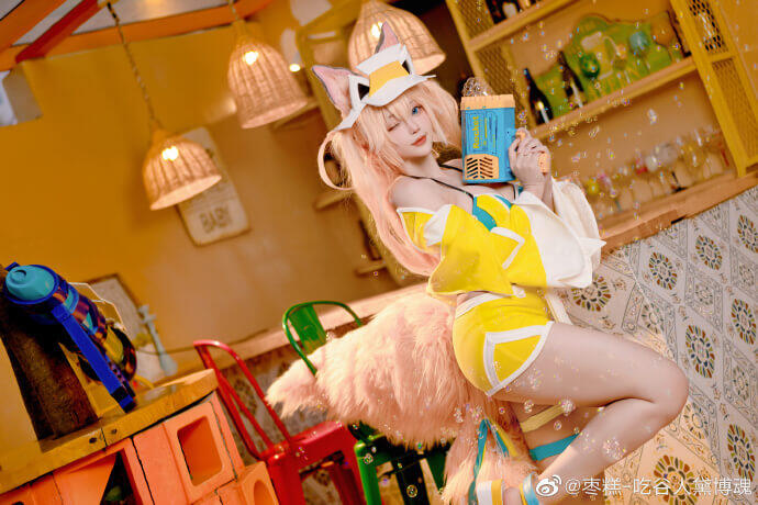 【世界弹射物语COS】白面夏毛九尾之女 稻穗泳装cos cn枣糕 - 哔哩哔哩