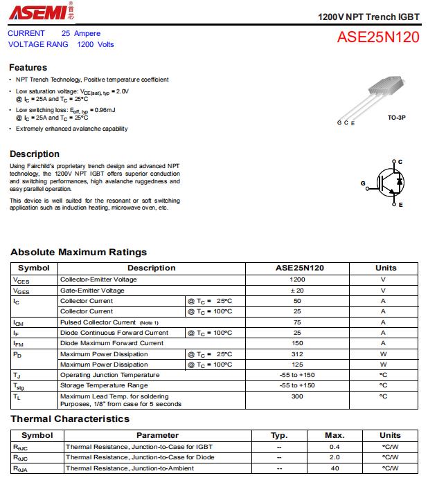 25N120-ASEMI低功耗高效率MOSFET - 哔哩哔哩