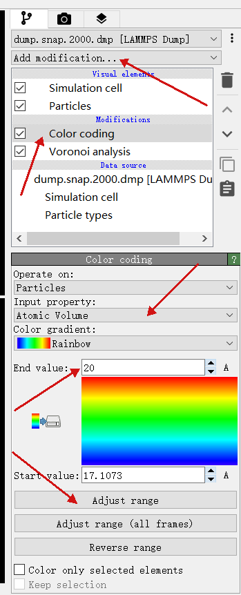 OVITO Vonoroi analysis分析lammps dump文件，输出原子坐标，体积或compute计算的参数 - 哔哩哔哩