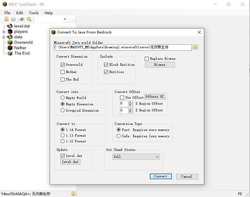 基岩版最强修改器，还能够将Java世界和基岩世界互相转换-MCC Tool Chest PEの使用教程 - 哔哩哔哩