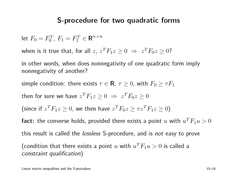 Linear Matrix Inequalities And The S Procedure 线性矩阵不等式和s 引理 哔哩哔哩
